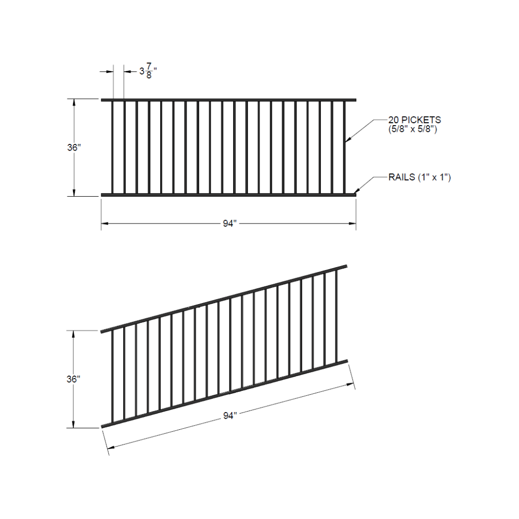 Iron Fence Panel - Rake - 36-inch x 94-inch - Yukon - Fence Supply Inc