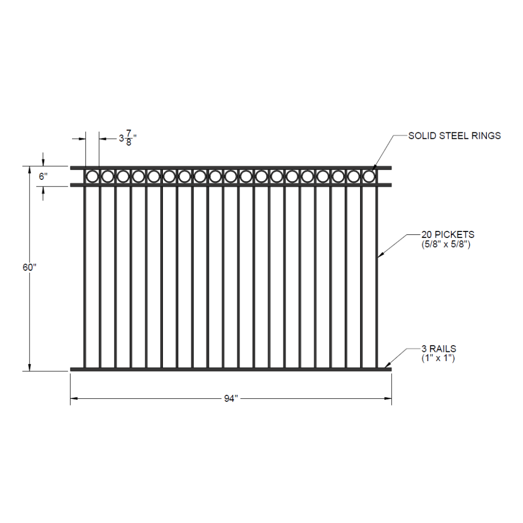 Iron Fence Panel – 58-inch x 94-inch – Denali
