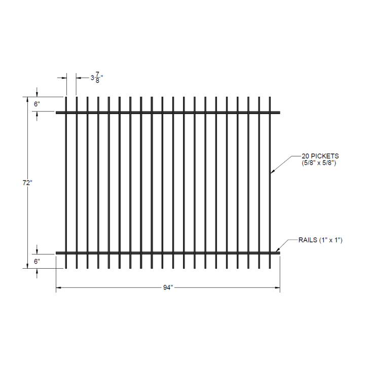 Iron Fence Panel - 70-inch x 94-inch - Regal - Fence Supply Inc